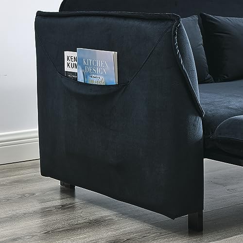Velvet Upholstered Futon Loveseat Sofa Convertible to Sleeper Sofá Bed,Love Seat Chaise Lounge Couch Chair 2 Seaters with Detachable Arm Pockets&Pillows for Living Room Apartment Small Space