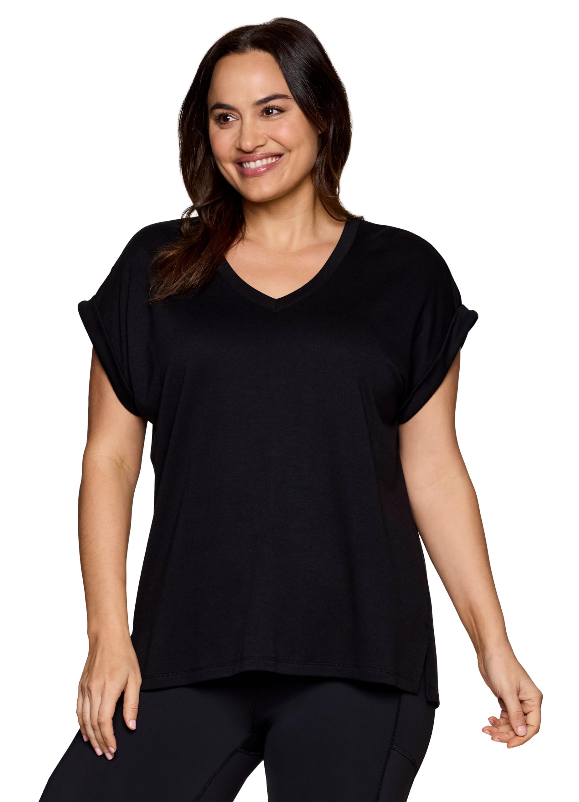 RBX Women's Plus Size Relaxed Fit Tunic Tee Yoga Top French Terry Smoke Sage 2X