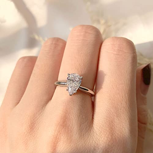 SHELOVES Solitaire Engagement Rings for Women Pear Cut CZ 925 Sterling Silver Wedding Bands Promise Rings Sz 7