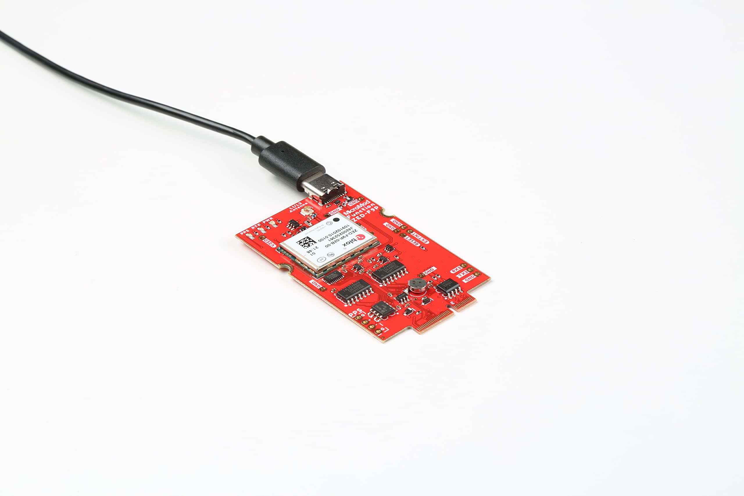 SparkFun MicroMod GNSS Function Board - ZED-F9P GPS Function Board -ZED-F9P Operating Voltage: 3.3V. Board Dimensions: 2.5in x 2.6in x 1.3in