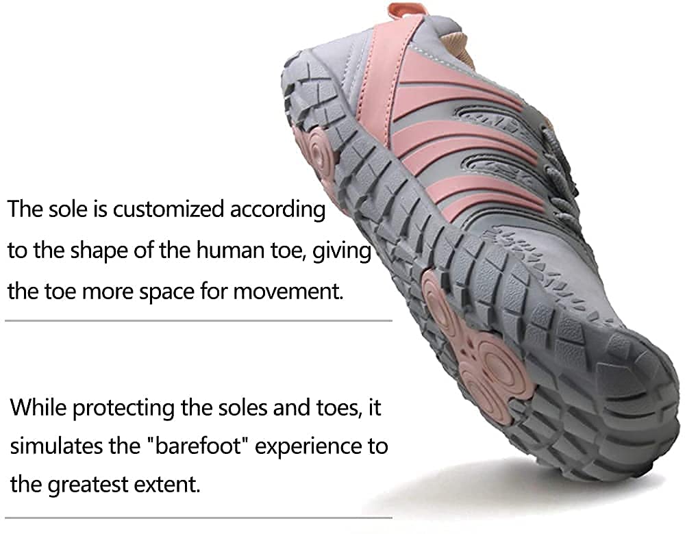 Oranginer Five Finger Toe Shoes for Women Zero Drop Minimalist Shoe Wide Width Barefoot Work Sneaker Cycling Shoe Gray Pink Size 8