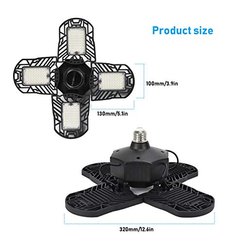 MUIZLUX 120W LED Garage Light 12000Lumens E26/E27 Deformable Garage Ceiling Light, With 4 Adjustable LED Panels 360°, CRI 80+, 6000K Nature Light, Fits for Garage, Basement, Barn, Warehouse