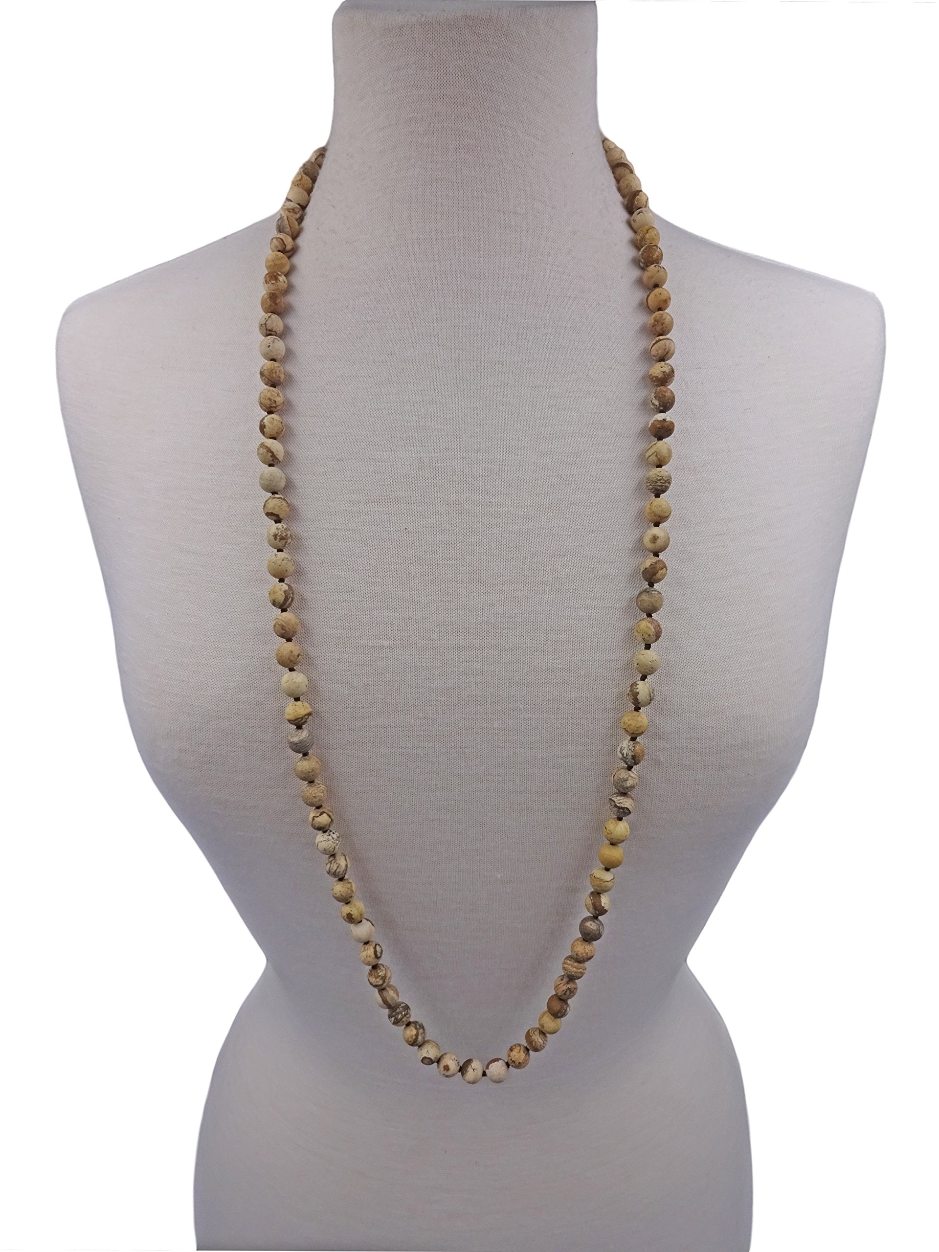 MGR MY GEMS ROCK! 36 Inch 8MM Matte Finish Semi-precious Genuine Picture Jasper Long Endless Infinity Beaded Strand Necklace.