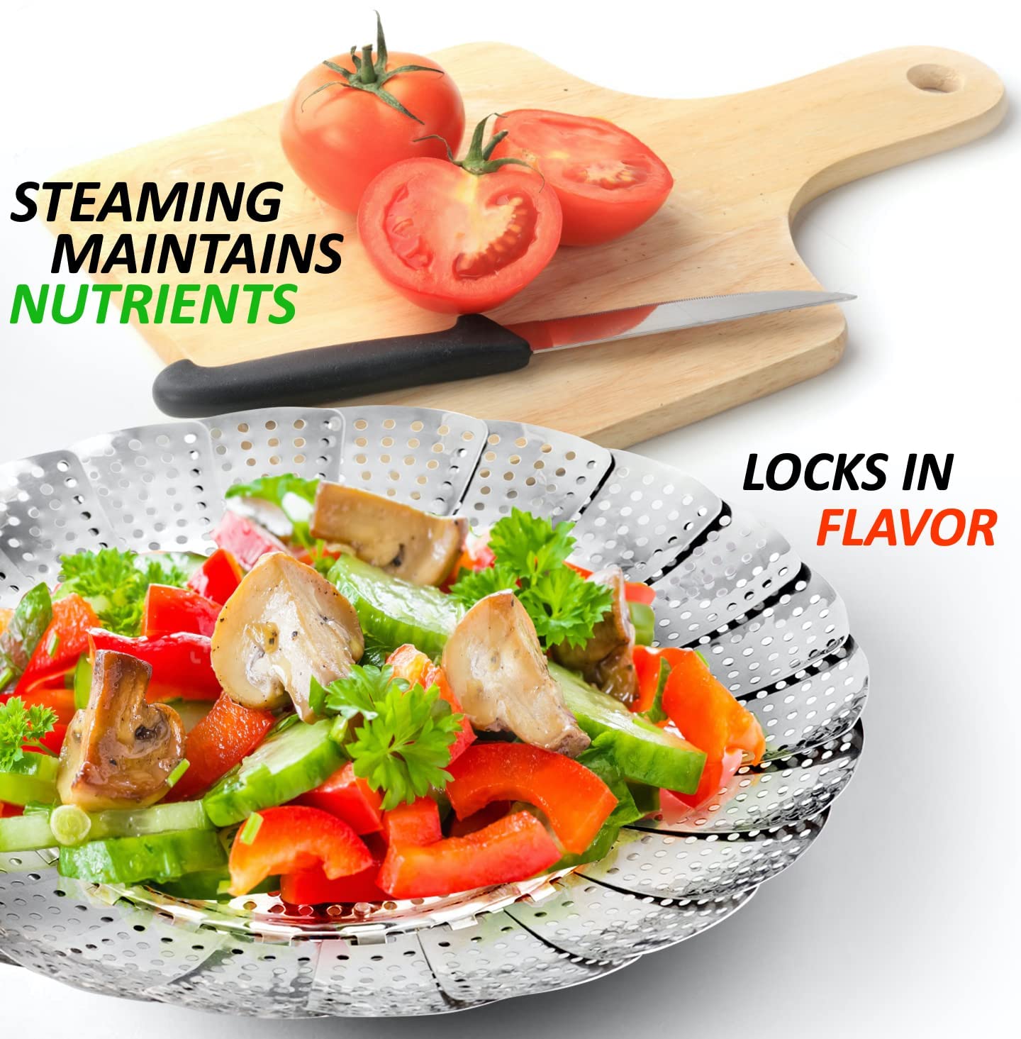 Two-Pack Vegetable Steamer Baskets (Two Sizes) Folding Expandable Steamer Inserts for Instant Pot Accessories, Safety Tool, Stainless Steel, Pressure Cooker, Pot in Pot, Food Steamer Cooking