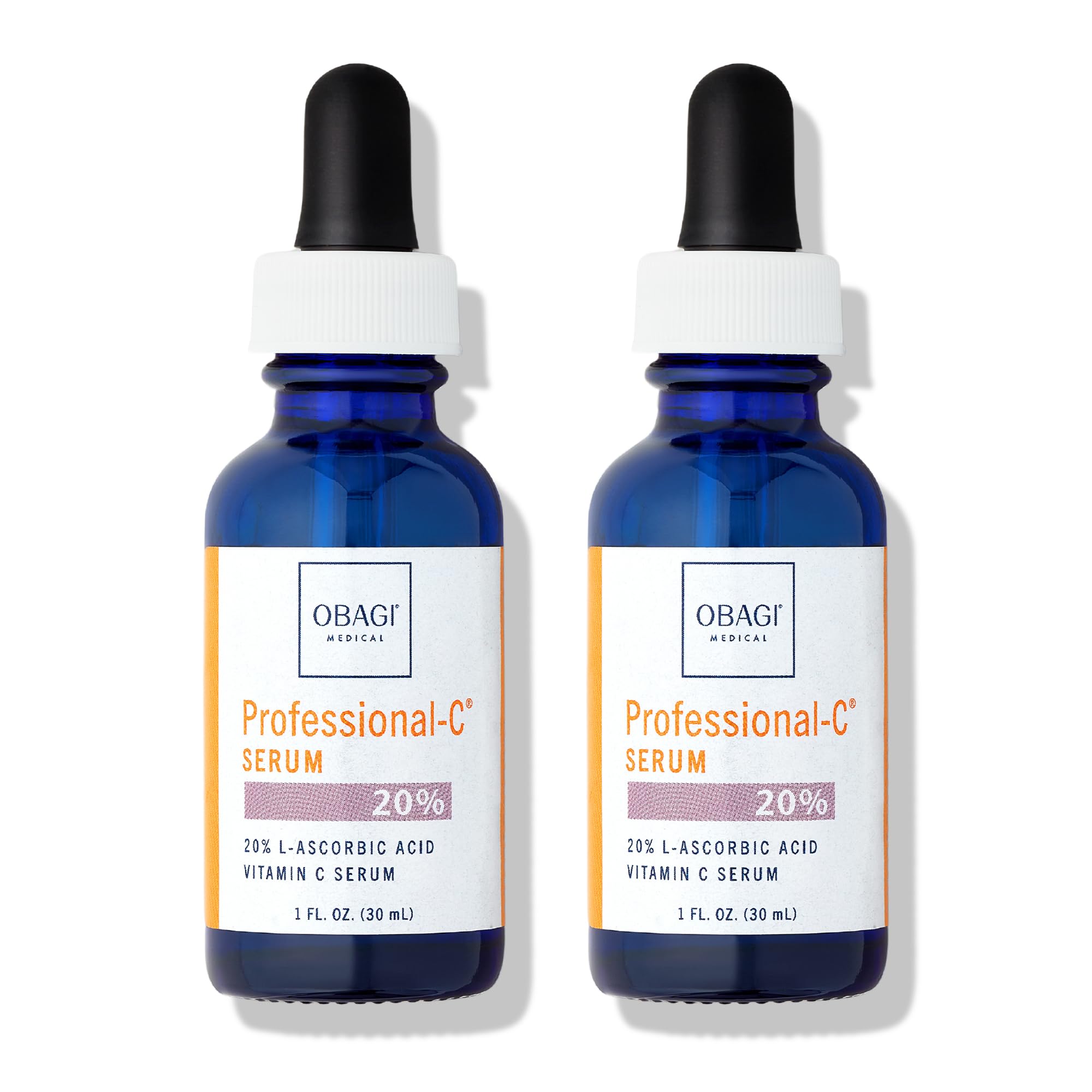 Obagi Professional C Serum 20%, Vitamin C Facial Serum with Concentrated 20% L Ascorbic Acid for Normal to Oily Skin, 1.0 Fl Oz Pack of 2