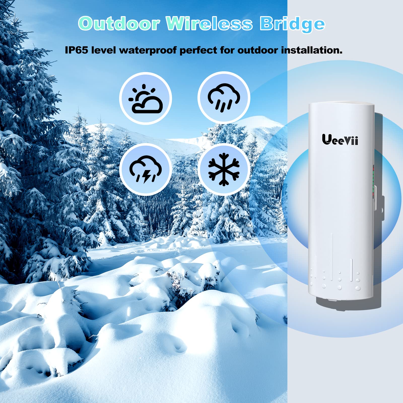 UeeVii CPE450 Wireless Bridge with 1 Pair Pole and Wall Mounted Bracket