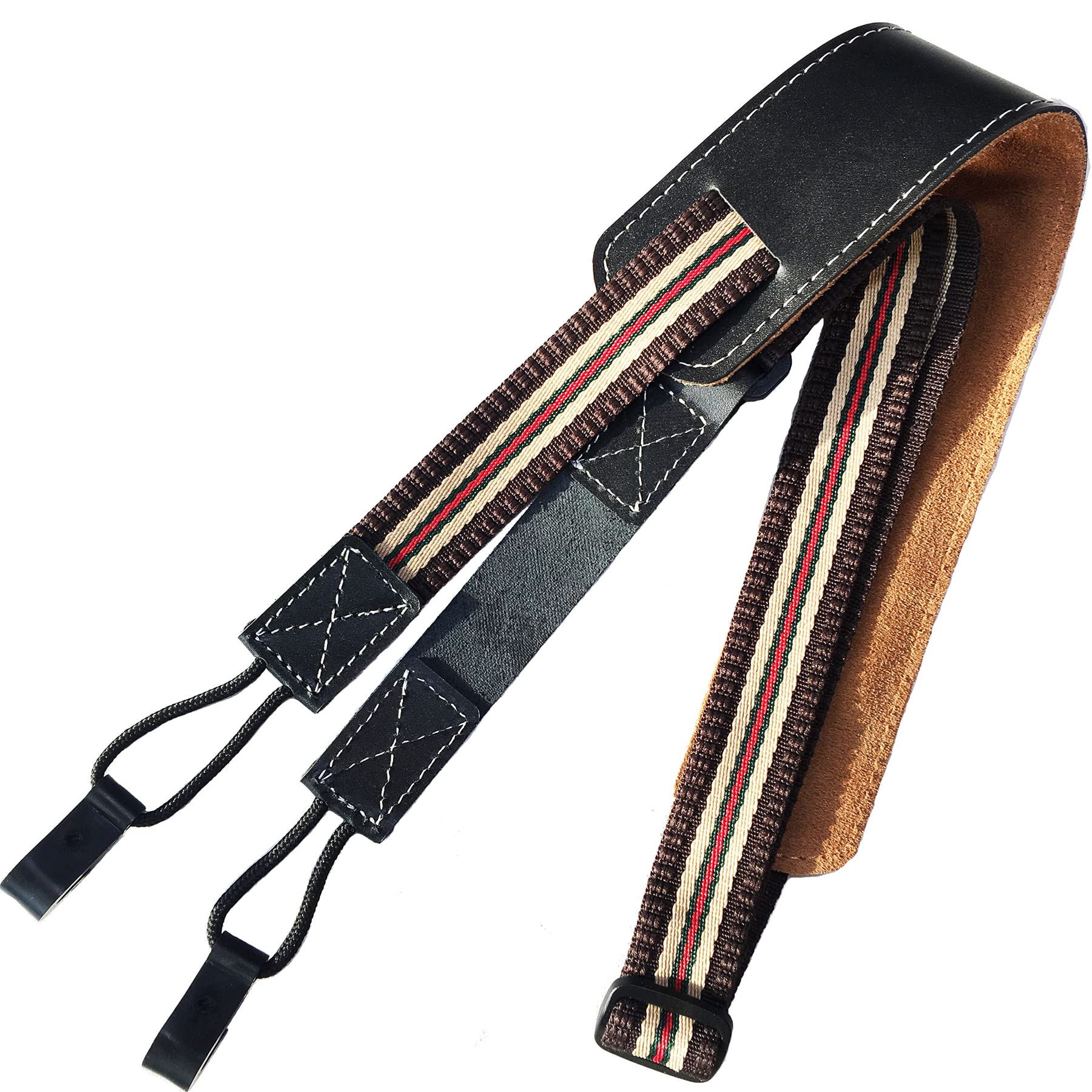 RAUYIVANY Ukulele strap, Leather And Polyester Material,Adjustable Double J Hooks Clip on Ukulele Shoulder Strap,Suitable For Most Ukulele, Small Guitar Accessories