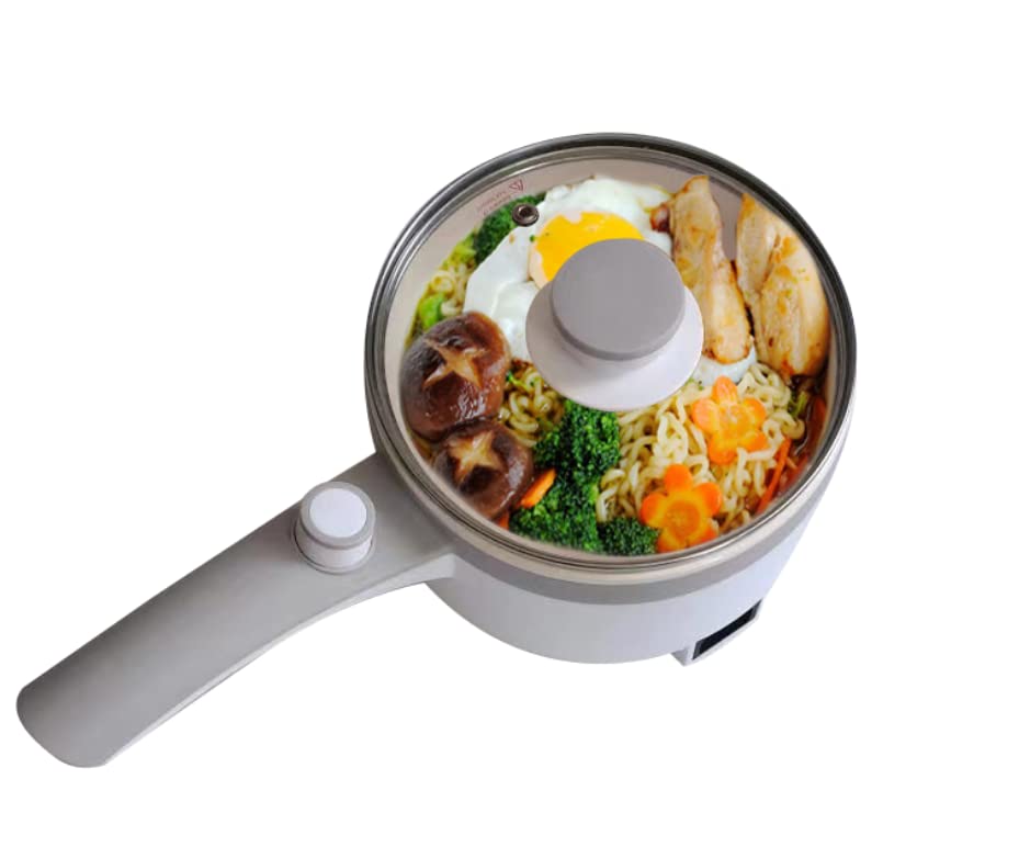 STECOKER Electric Hot Pot with Steamer (1.5LS), 1.5L Instant Pot, Ramen Cooker,110V 600W White