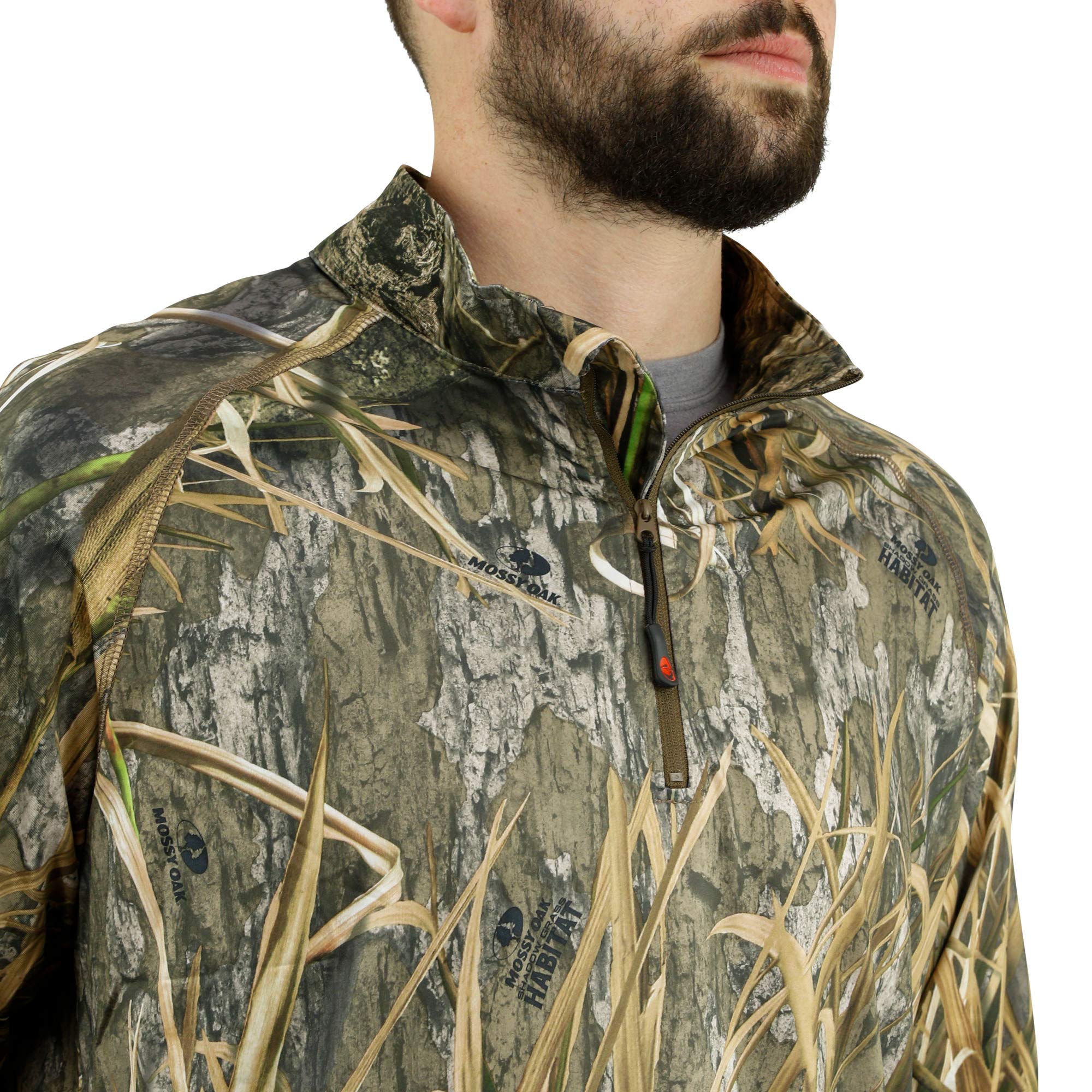 Mossy Oak mens Men Hunting Lightweight Quarter Zip Camo Shirt, Shadow Grass Habitat, XX-Large US