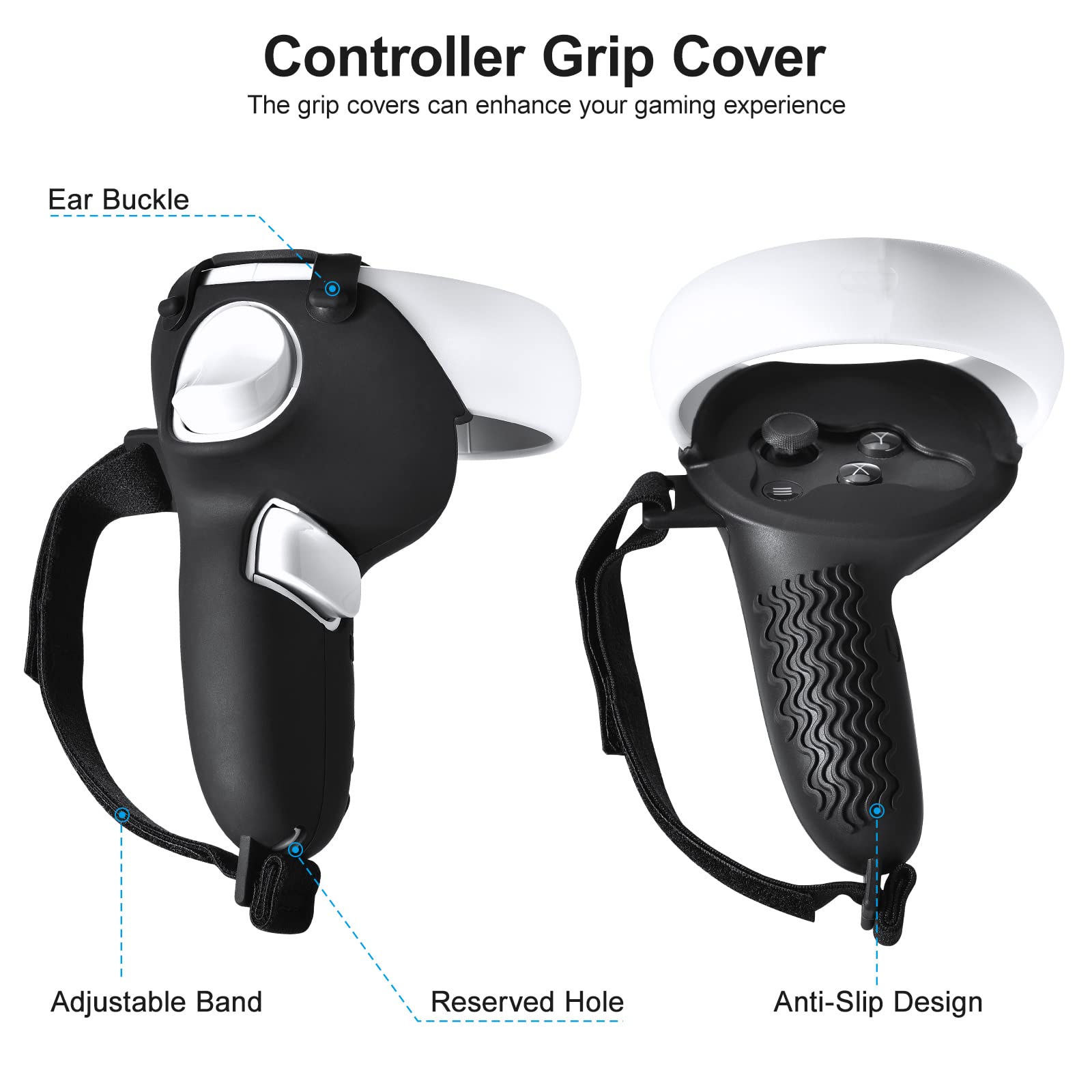 VR Silicone Cover Accessories for Quest 2, Silicone Face Cover, VR Shell Cover, Lens Protector, Cloth Eye Mask Cover, Touch Controller Grip Covers with Adjustable Strap, Protect Your Quest 2 in 1 Set