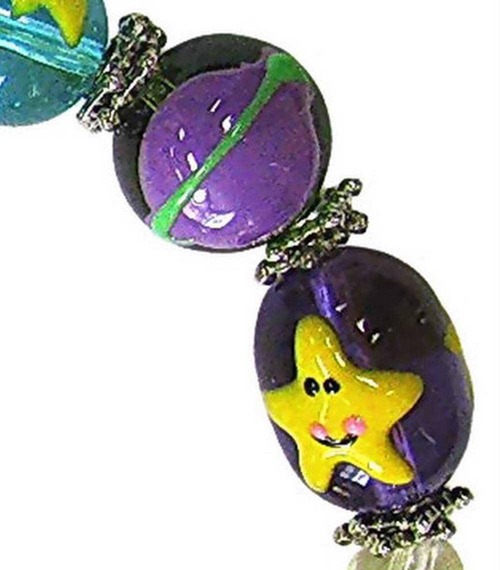 Linpeng GBP-062/070 2-Piece Fiona Hand Painted Moon Star Planet and Bees Glass Beads Stretch Bracelets