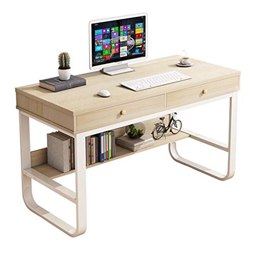 Multi-Layer Storage Frame Computer Desk Pullout Keyboard Tray Desk with Drawers and Bookshelf Home Desk Student Writing Laptop Desk Office Desk White/Black/Yellow (White)