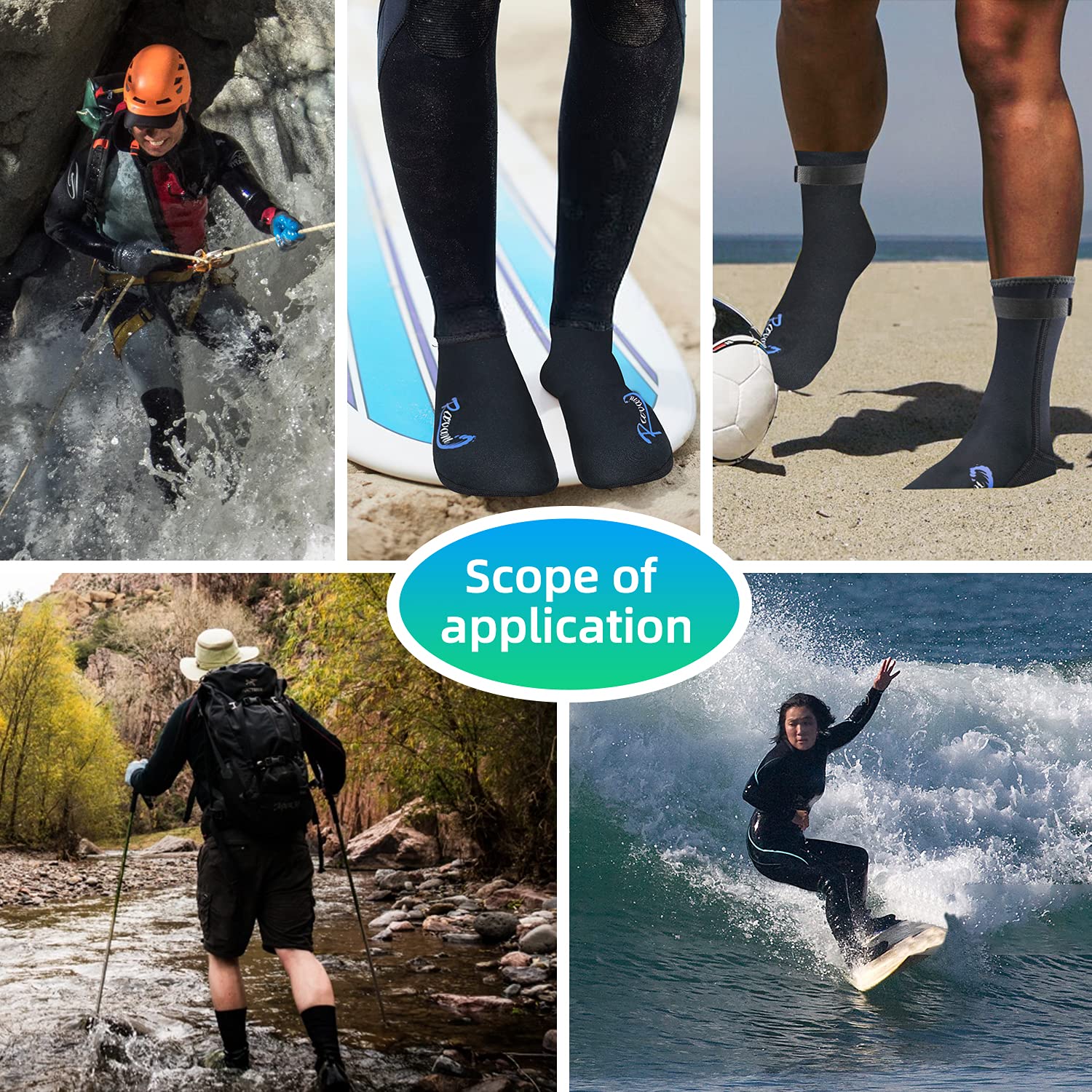 ravani 5mm Neoprene Wading Socks,Dive Socks Men Women,Ottman Fabric Sole Provides Extra Durability,Raised Threads Offer Strong Anti-Skid Ability,Wetsuit Boots for Surfing,Diving, Water Socks…