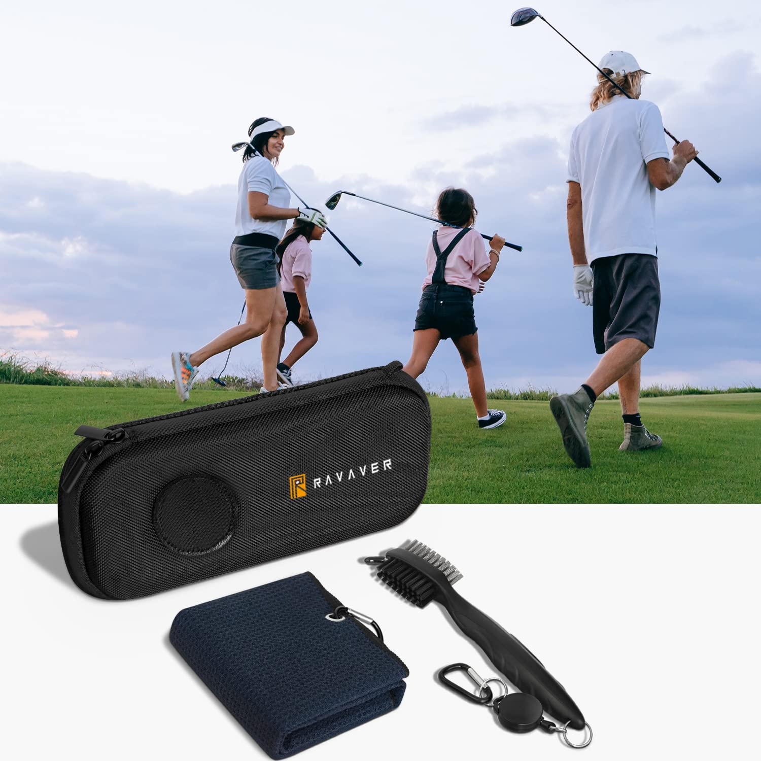 Ravaver Golf Accessories| Golf Gloves Holder Case| Golf Club Brush| Golf Towel| Golf Gifts for Men Women