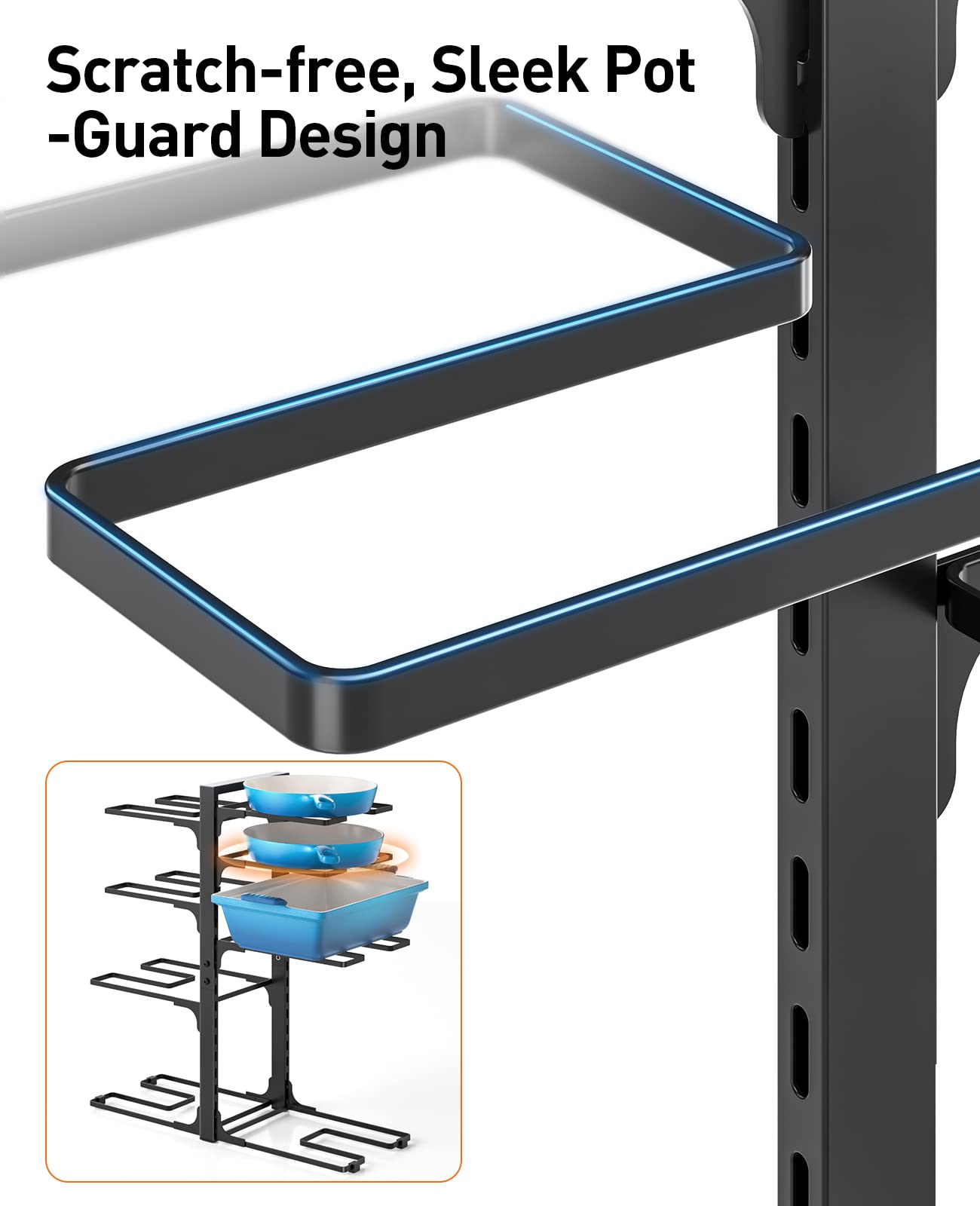 ORDORA Pots and Pans Organizer: under Cabinet, 21" Height Heavy Duty 120LBS Pots Pans Organizer Rack for under Cabinet 8-Tier Adjustable for Big Stockpots, Dutch Ovens, Cast-iron Pans, Heavy Cookware