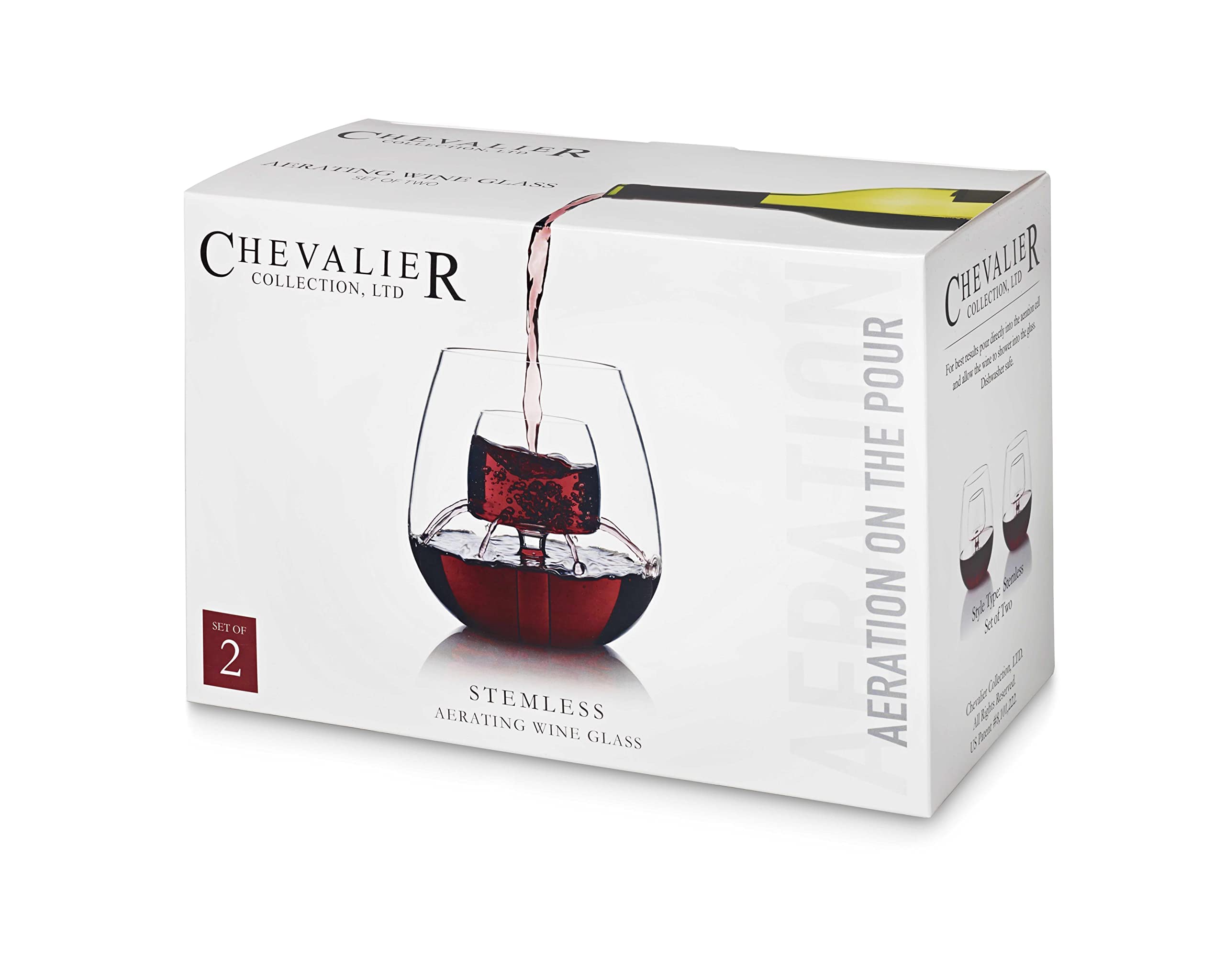 Stemless Aerating Wine Glasses (Set of 2) by Chevalier Collection β Patented Wine Glasses with Built In Aerator