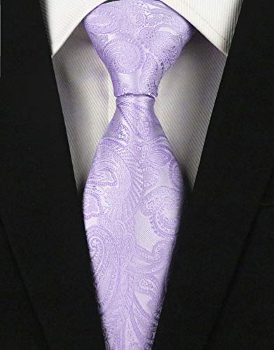 Men's Silk Purple Ties Paisley Pattern 3.15" Width Dress Lavender Summer Necktie