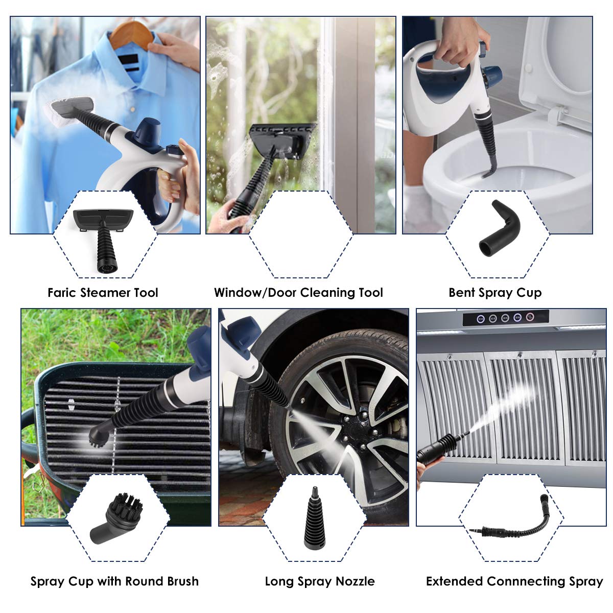 Multi-Purpose Handheld Pressurized Steam Cleaner, Chemical-Free Steam Cleaning with 9-Piece Accessories, Steam Cleaner for Stain Removal, Carpets, Curtains, Car Seats, Kitchen Surface & Much More