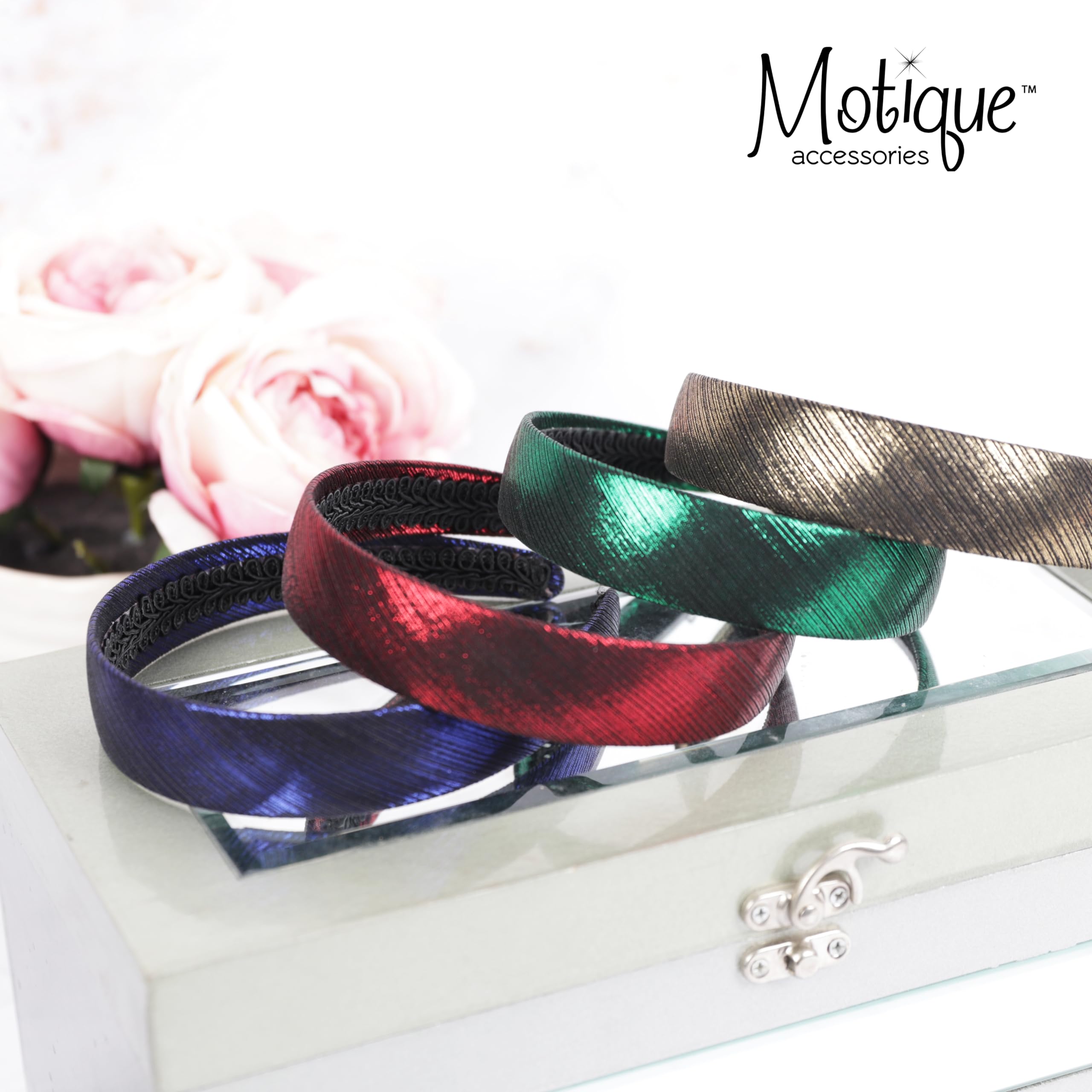 Motique Accessories 1 Inch Metallic Fabric Headband-Gold