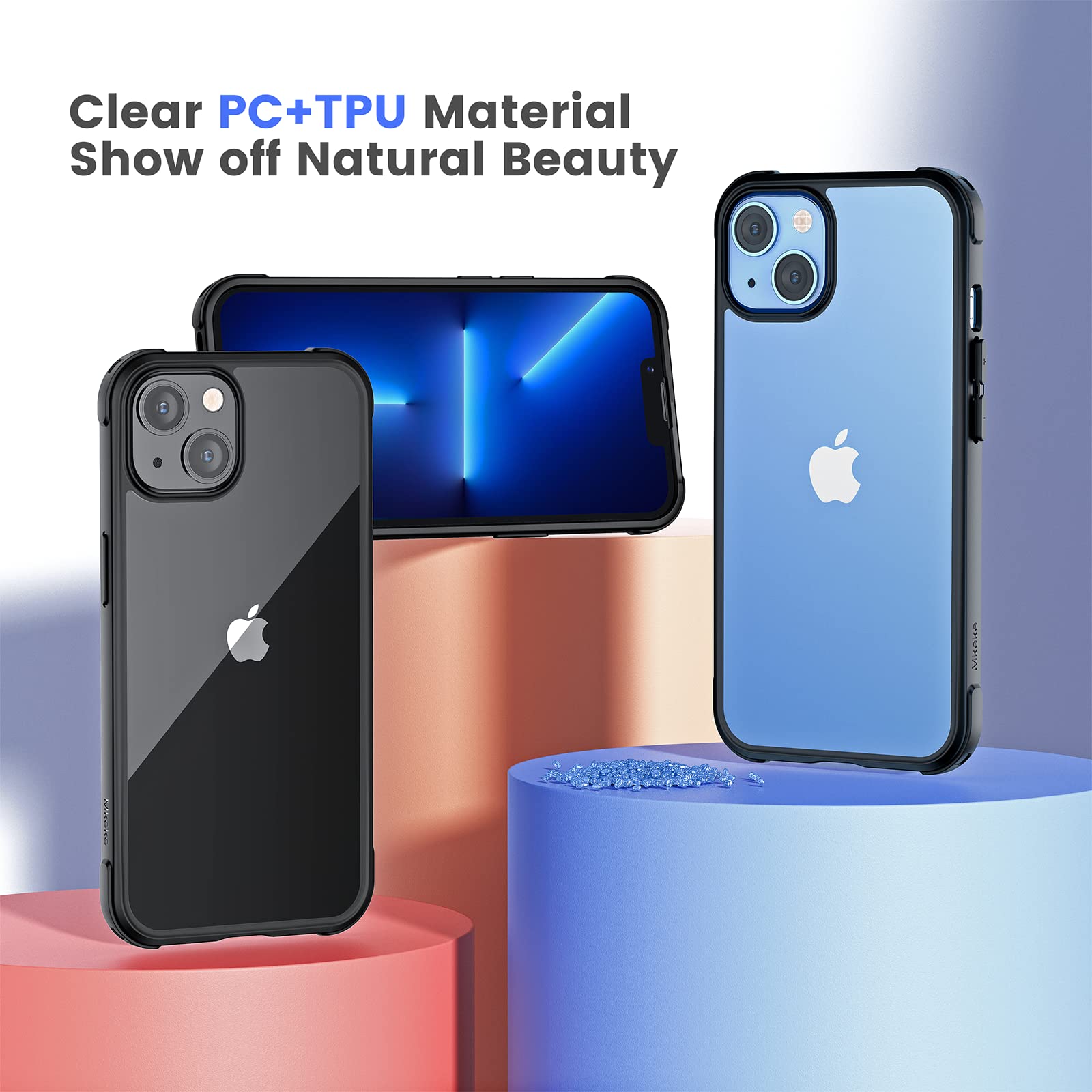 Mkeke for iPhone 14 Case for iPhone 13 Case Black Shockproof Bumpers Cases for iPhone 13/14