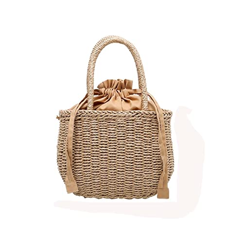 ZHYLing Handmade Woven Purse Wicker Beach Handbag Fashion Women Pure Color Rattan Woven Pearl Basket Handbag Mini Tote Lunch Bags (Color : 8)