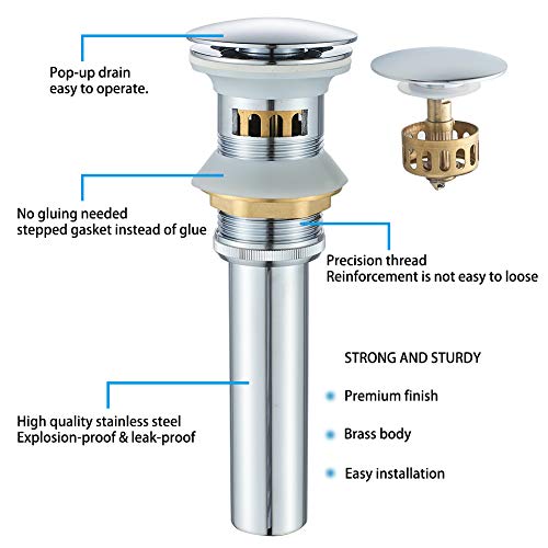 VOTON Bathroom Sink Drain Chrome Lavatory Pop-up Drain with Detachable Basket Stopper, Anti-Explosion and Anti-Clogging Drain Strainer,with Overflow Hole