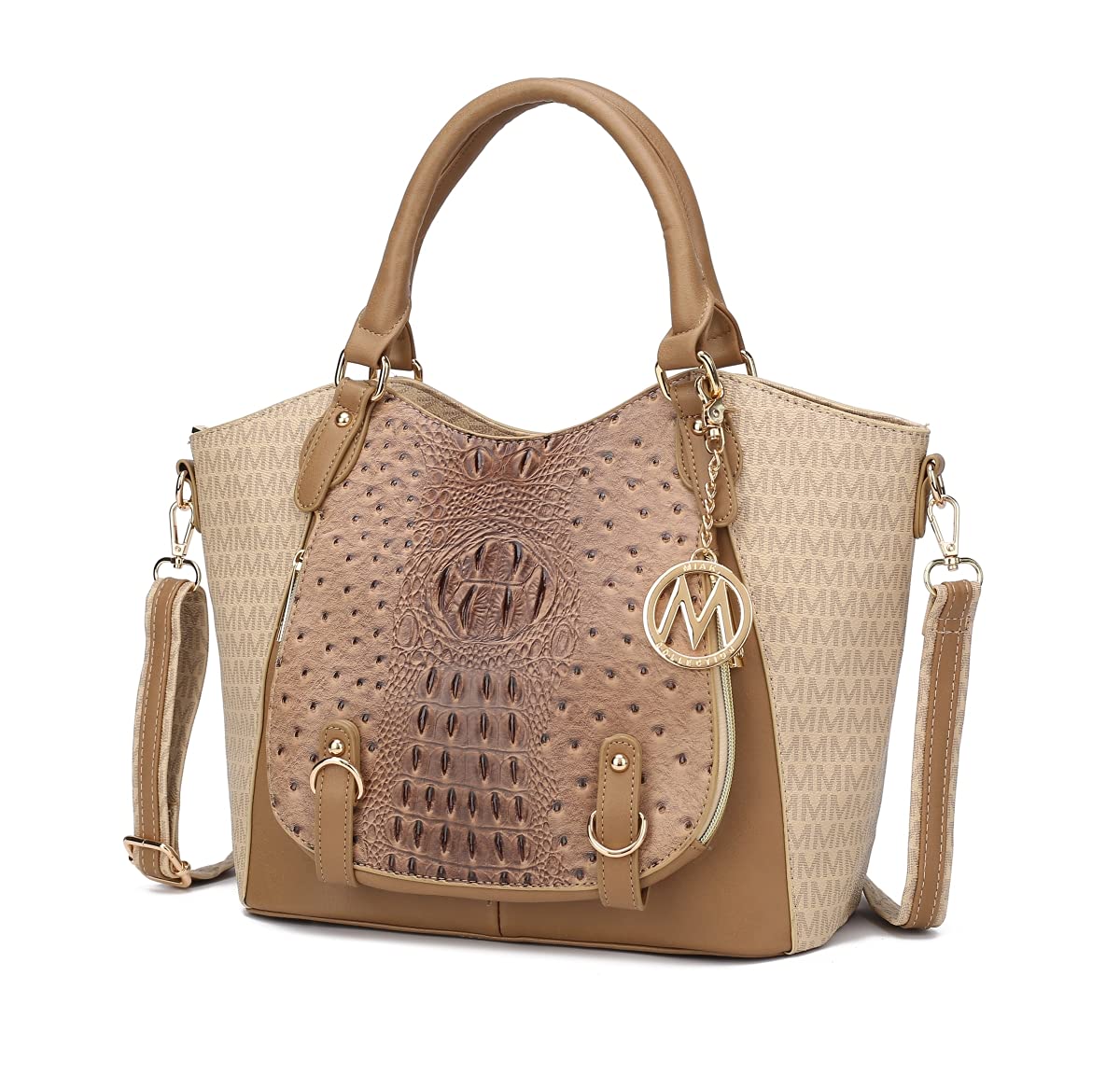 MKF Collection by Mia K. MKF-UM5524BG Jacqueline Signature Satchel Bag, Beige