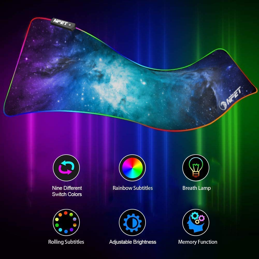 NPET Gaming Keyboard and RGB Gaming Mouse Pad Bundle, Wired Floating Rainbow Keyboard, 31.5 X 11.8 Inch 12 Lighting Modes, Touch Control, Durable Stitched Edges LED Mouse Pad