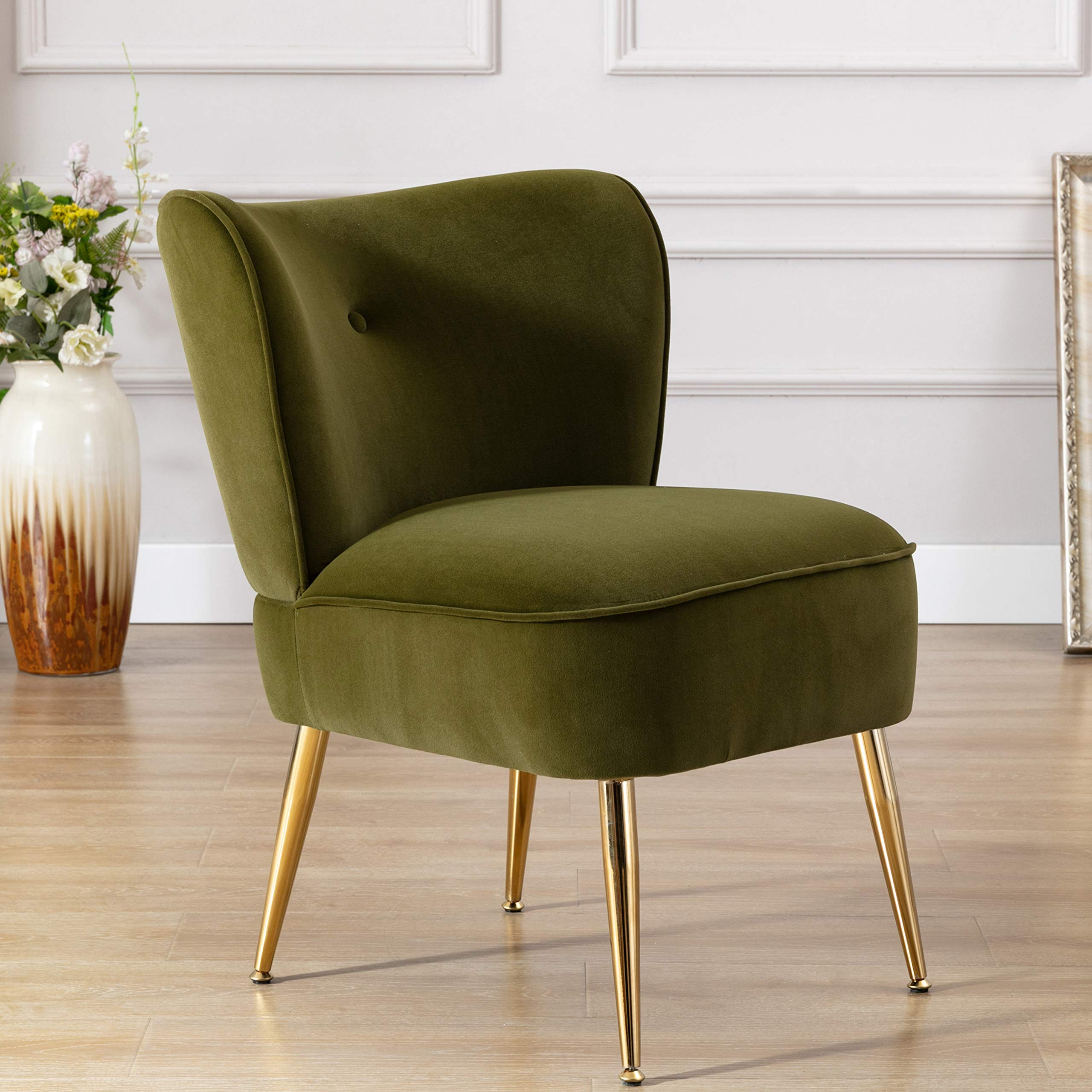MENGK Accent Living Room Side Wingback Chair Grass Green Velvet Fabric Upholstered Seat Chairs Occasional Bedroom Leisure Chairs