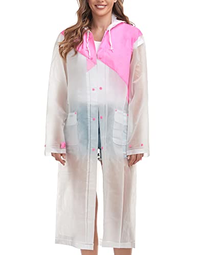 Muzeca EVA Raincoat Waterproof Rain Poncho Reusable Unisex Men Women Long Clear Rain Wear Pink Large
