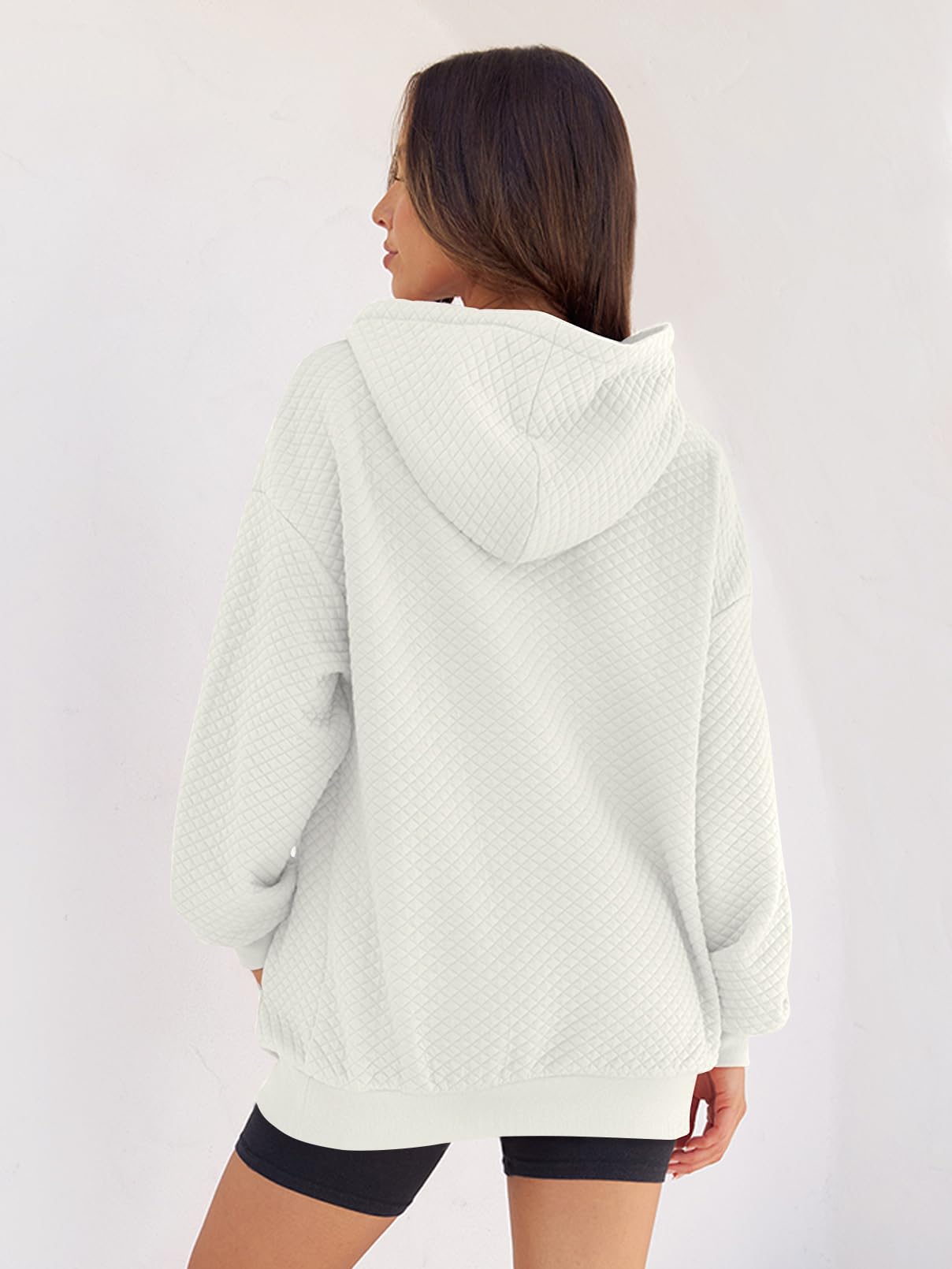 MEROKEETY Sweatshirt for Women Y2K Workout Hoodies Slouchy Solid Color Fall Winter Trendy Outfits, White, L