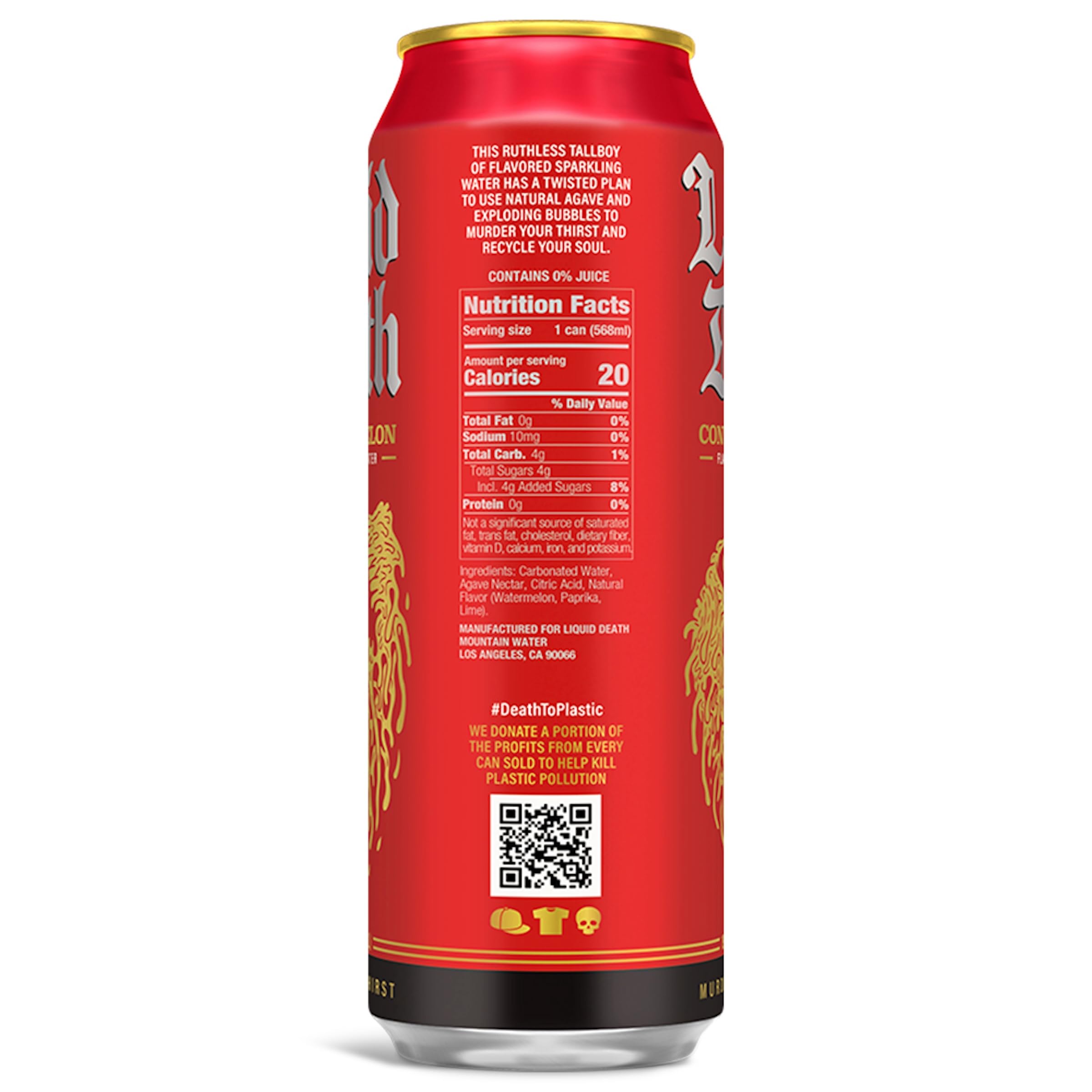 Liquid Death, Convicted Melon Sparkling Water, Watermelon Flavored Sparkling Beverage Sweetened With Real Agave, Low Calorie & Low Sugar, 8-Pack (King Size 19.2oz Cans)