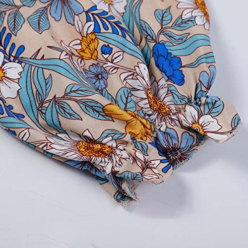Tenworld Light Blue Skirt Pencil Women's Boho Summer Floral Print Short Sleeve V Neck Smocked Flowy Ruffle A Line Mini Dress