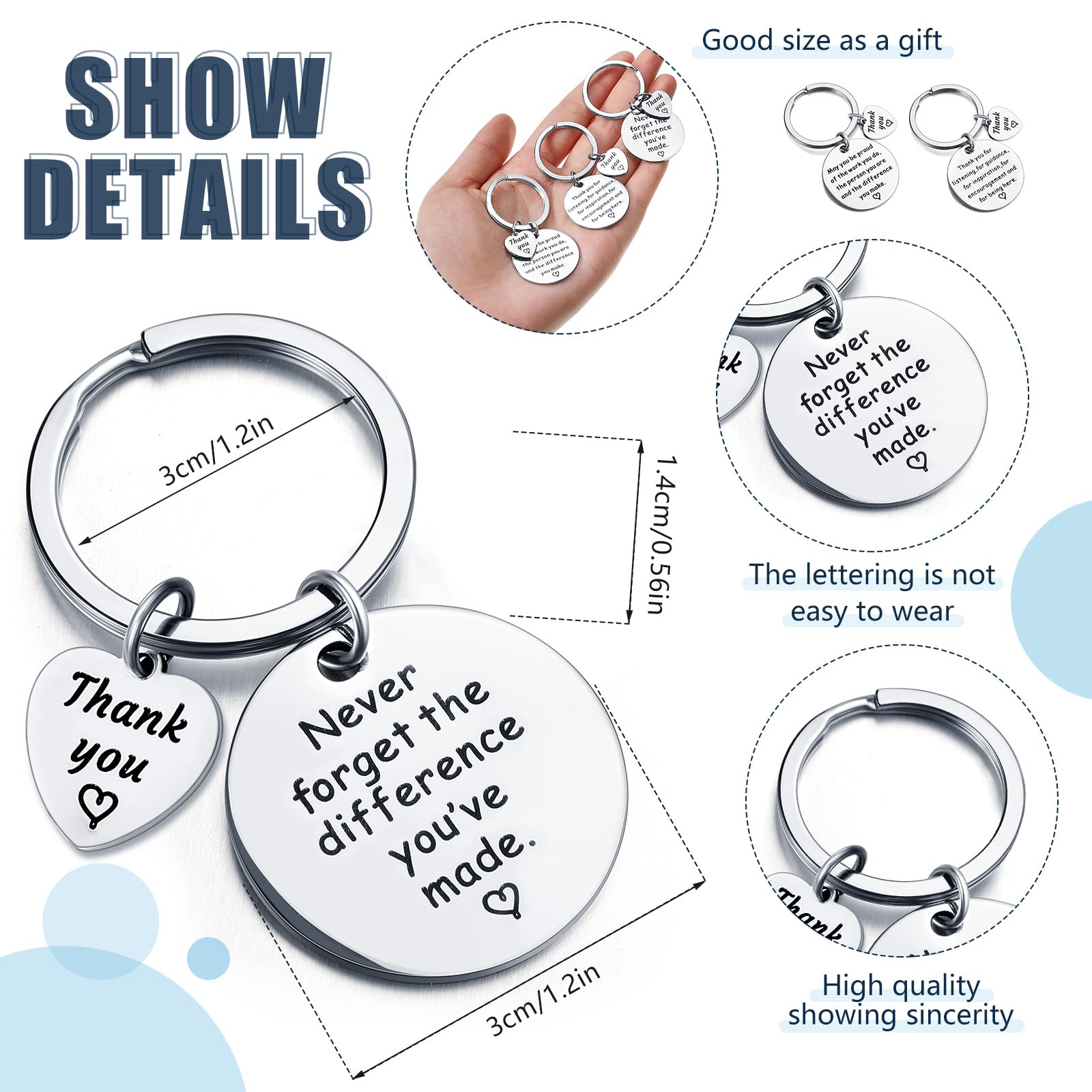 Taiyin 96 Pcs Thank You Gifts Appreciation Keychain Make a Difference Keychain Employee Appreciation Gifts for Coworker Nurse (Rectangle Oval Round)