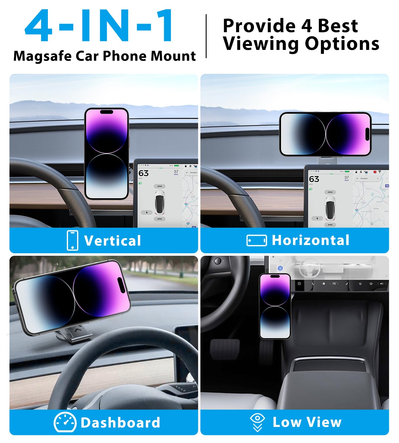 Nycetek Tesla Phone Mount Holder for MagSafe, [Super Suction Power] Dashboard Magnetic iPhone Car Mount for Tesla Model Y/3/S/X Accessories 2023, Alloy Foldable Car Holder for iPhone Samsung and More