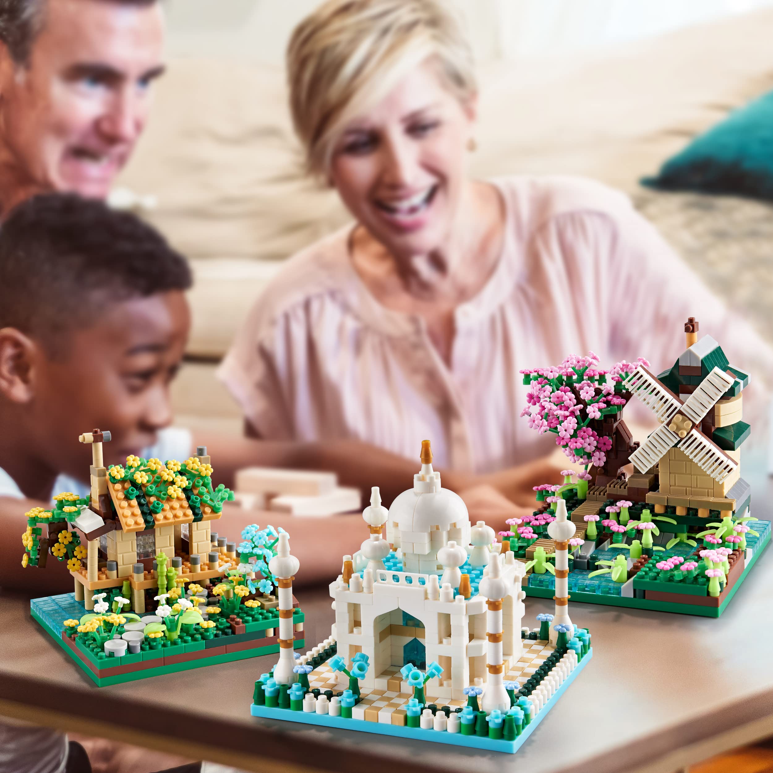 Taj Mahal Architecture and Collection Model Botanicle Sakura Tree House Flowers Micro Building Blocks Set, Gift for Adults Kids