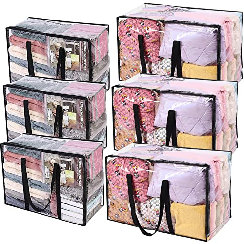 Vieshful 3 Pack 55L Clear Clothes Storage Bags and 3 Pack 110L Storage Bins, Clothing Container Large Capacity Moving Bags with Reinforced Handles