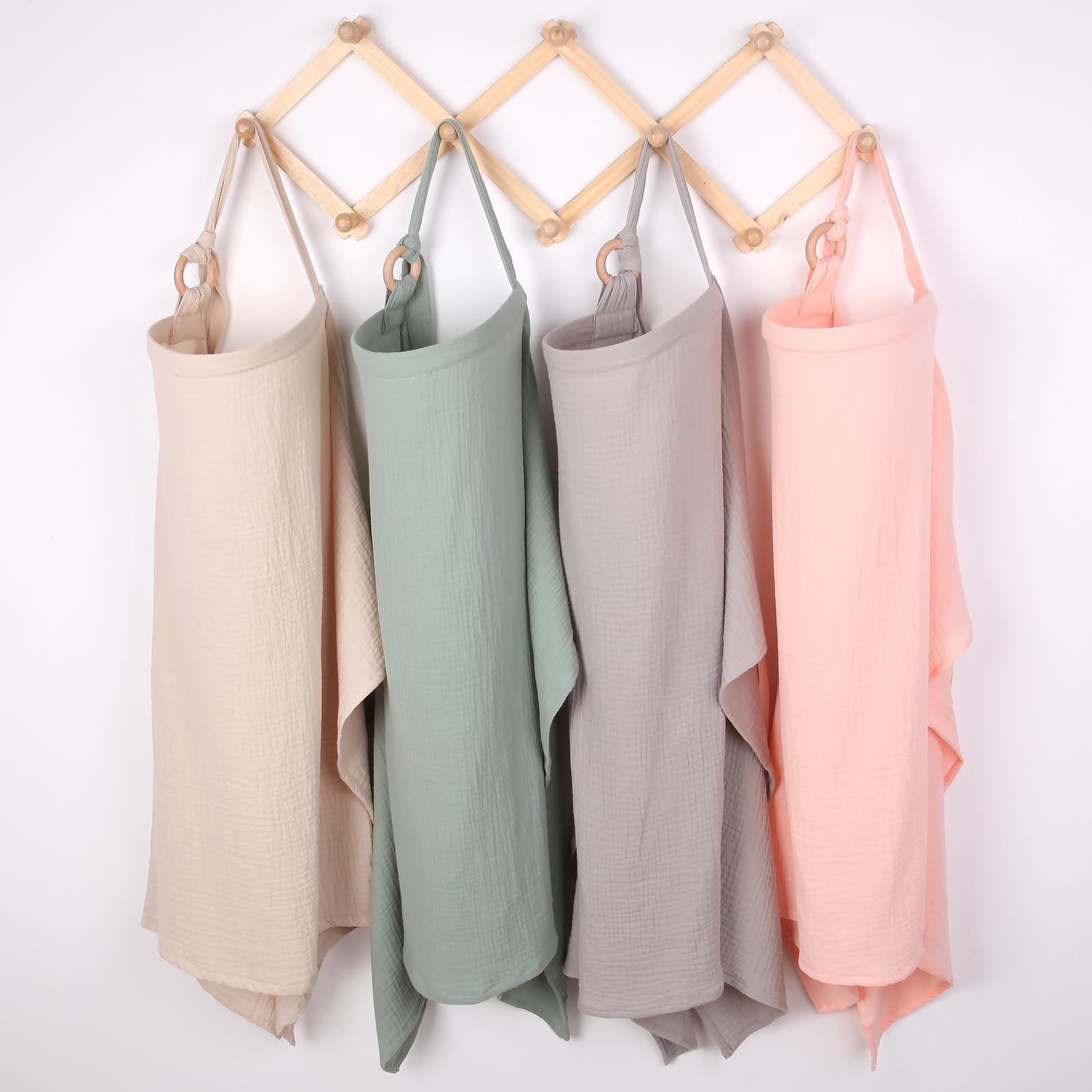 Muslin Nursing Covers for Breastfeeding, MVUOCR 100% Cotton Breastfeeding Cover for Mom, Multi-use Nursing Apron with Drawstring Bag, Soft and Breathable Privacy Nursing Covers with Wooden Hoop