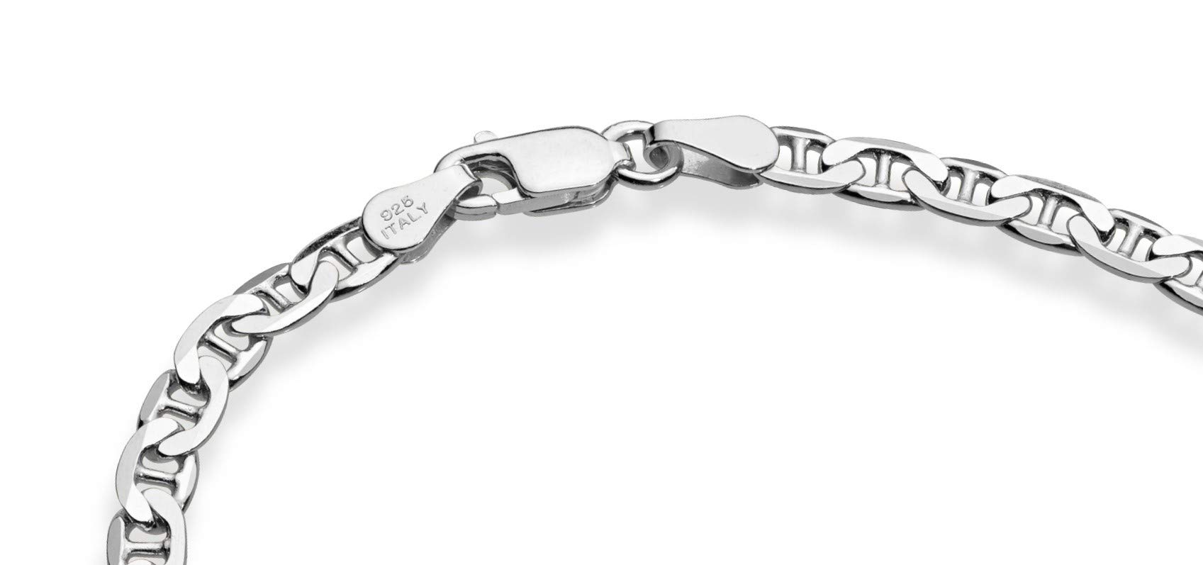 Miabella 925 Sterling Silver Italian 3mm, 4mm Solid Diamond-Cut Mariner Link Chain Anklet Ankle Bracelet for Women, Made in Italy (Width 4mm, Length 10 Inches)