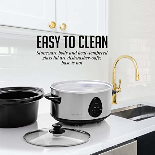 OVENTE 3.7 Qt Electric Slow Cooker with 3 Settings, Dishwasher-Safe Pot, Tempered Glass Lid - Portable Multicooker for Soups, Sauces, Stews & Dips