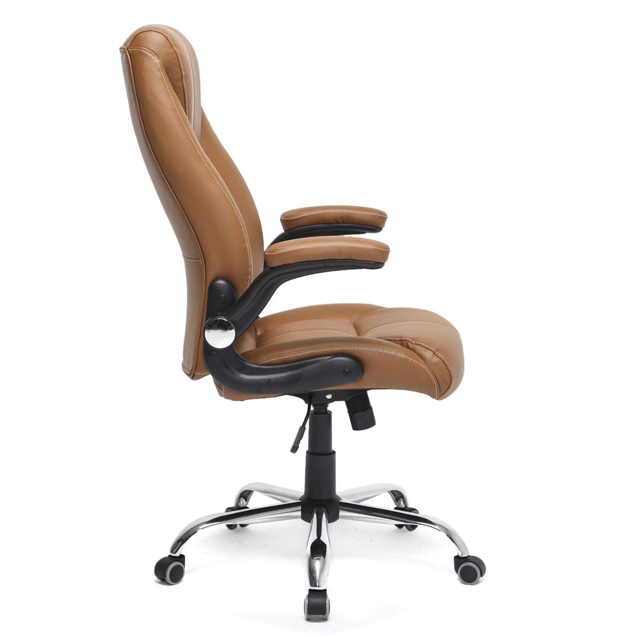MADISON & PARK Office Desk Chair Leather Computer Executive Conference Task Study Chair Adjustable Swivel Chair with Adjustable Arms (CAPPUCCINO)
