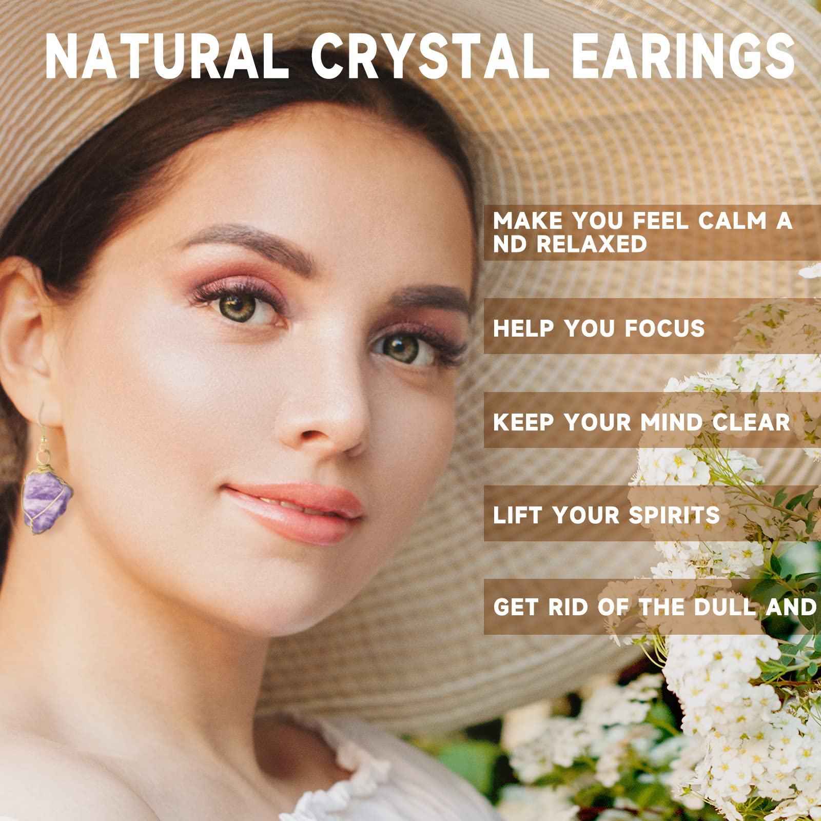 Raw Quartz Crystal Dangle Earring Raw Gemstone Drop Earrings Natural Handmade Wire Wrapped Healing Stone Eardrop Jewelry Irregular Amethyst Clear Crystal Fluorite Rose Quartz for Women (Green)