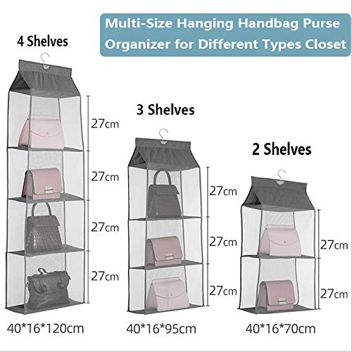 Ocean's Shop Hanging Handbag Organizer, Foldable Dust Cover Wardrobe Closet Organizer Hanging Purse Storage Holder for Space Saving (Beige, 4 Shelves)