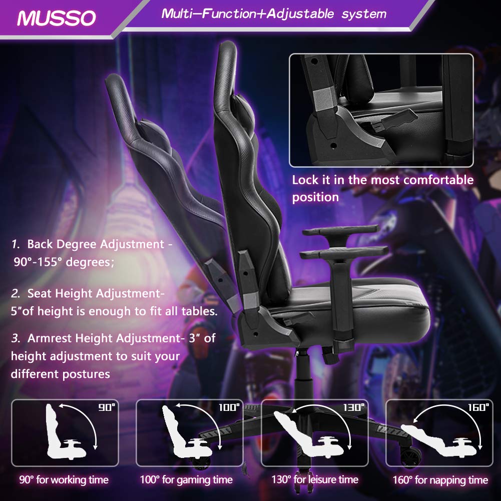 Musso Gaming Chair with Panther Embroidery, Heavy Duty Adjustable Esports Computer Chair, Adults Racing Video Game Chair, Large Size PU Leather High-Back Executive Office Chair (Trident Pattern