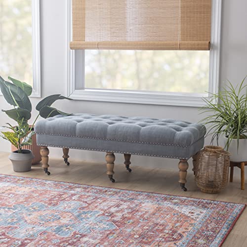 Linon Isabelle, 50", Blue Washed Linen Bench,