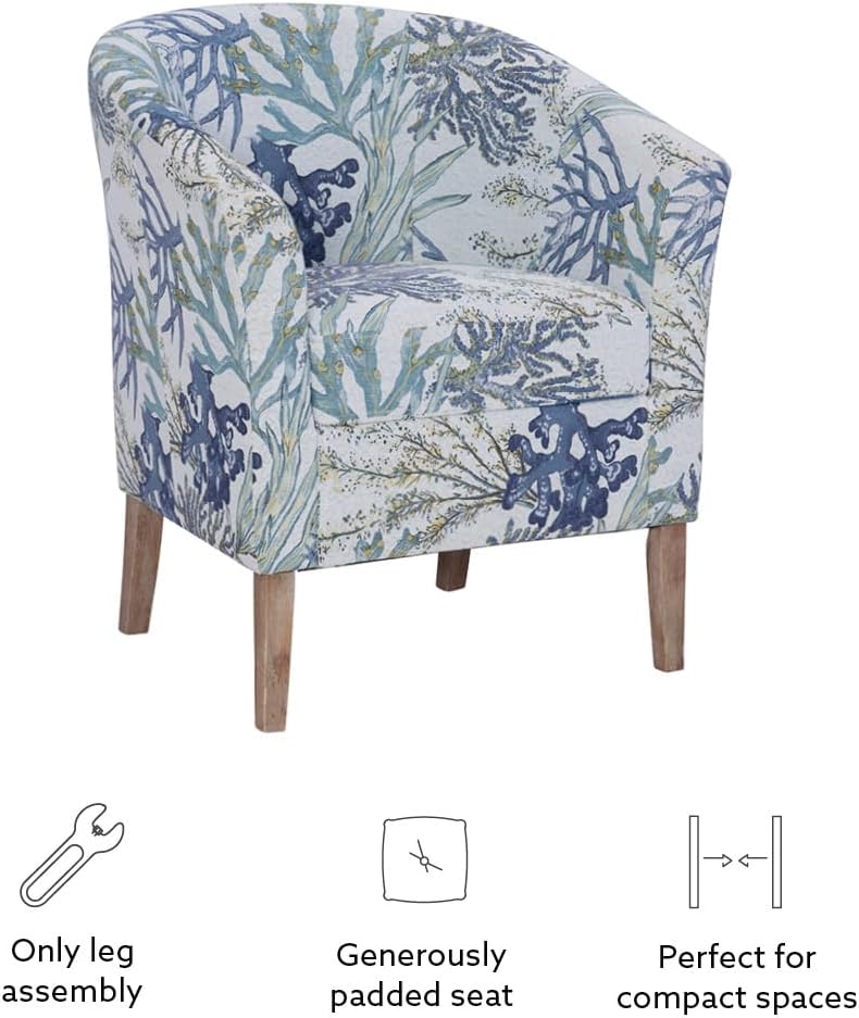 Linon Ivory and Blue Stephen Oceanside Upholstered Coastal Club Chair