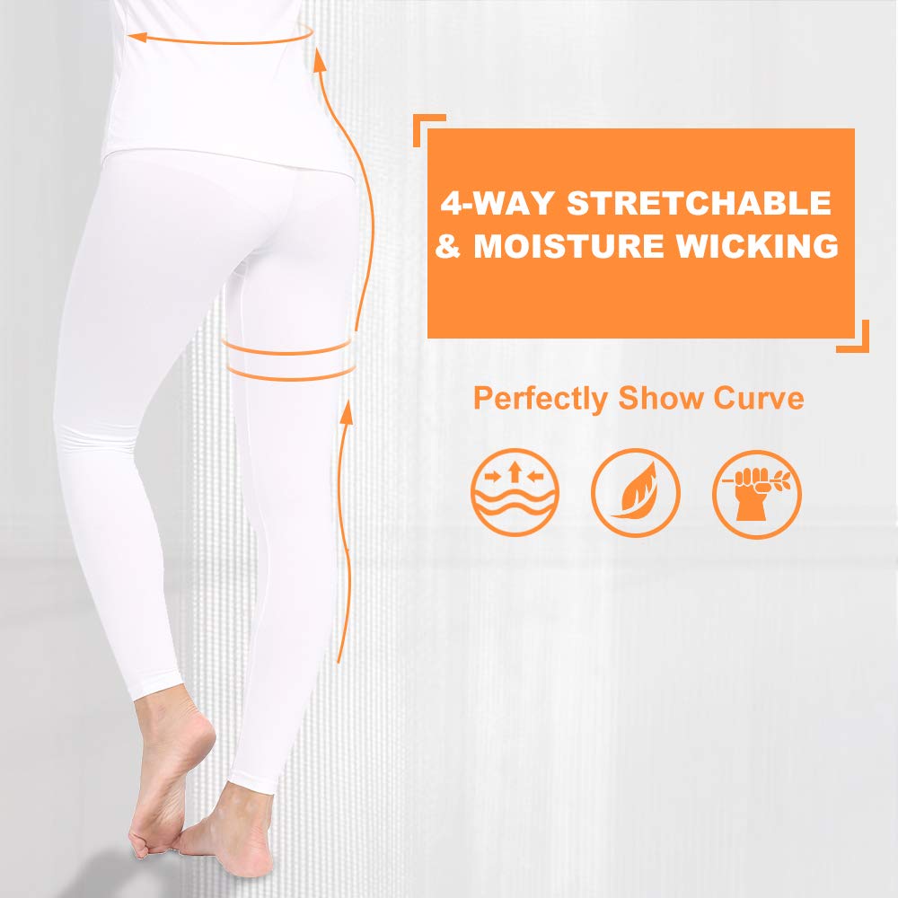 MANCYFIT Thermal Pants for Women Fleece Lined Leggings Underwear Soft Bottoms White Medium