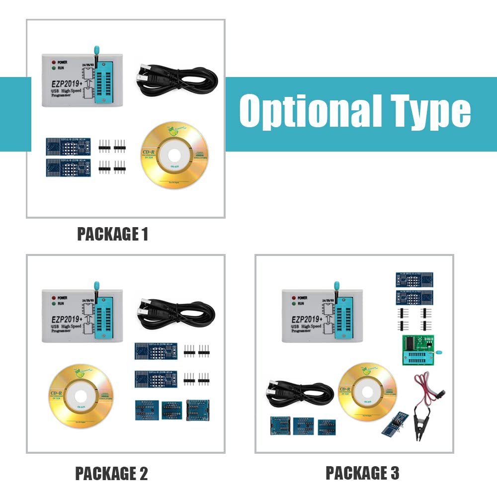 Weytoll EZP2019 High Speed USB SPI Programmer, 25 FLASH, 24/25/93 EEPROM, with 12 Sockets Adapters WIN7&WIN8