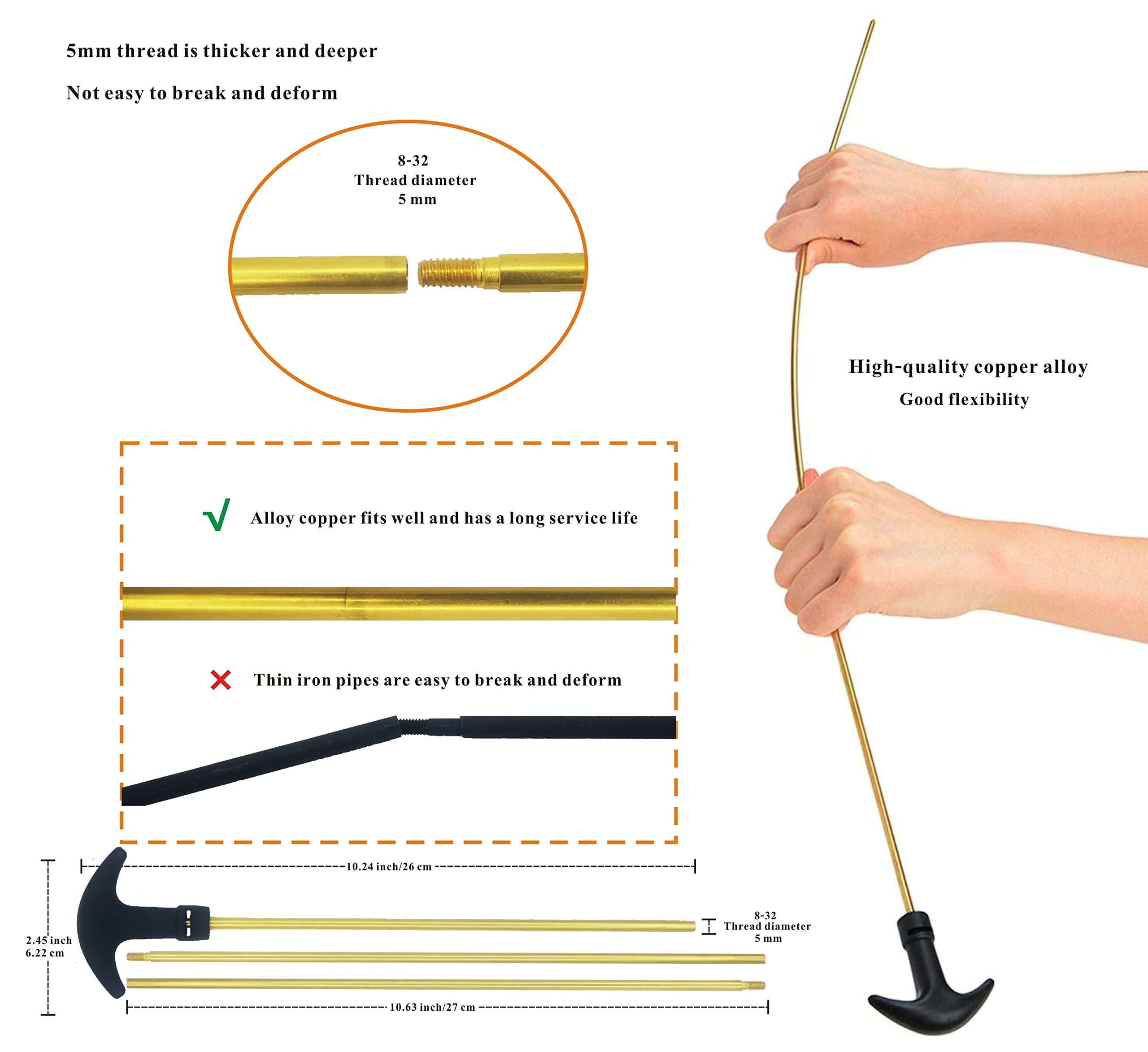 Romanideal Universal Gun Cleaning Kit 25 Pieces .22.30 9mm .45 Caliber Gun Cleaning Brushes Copper Cleaning Rod 8-32 Thread and Other Gun Cleaning Accessories