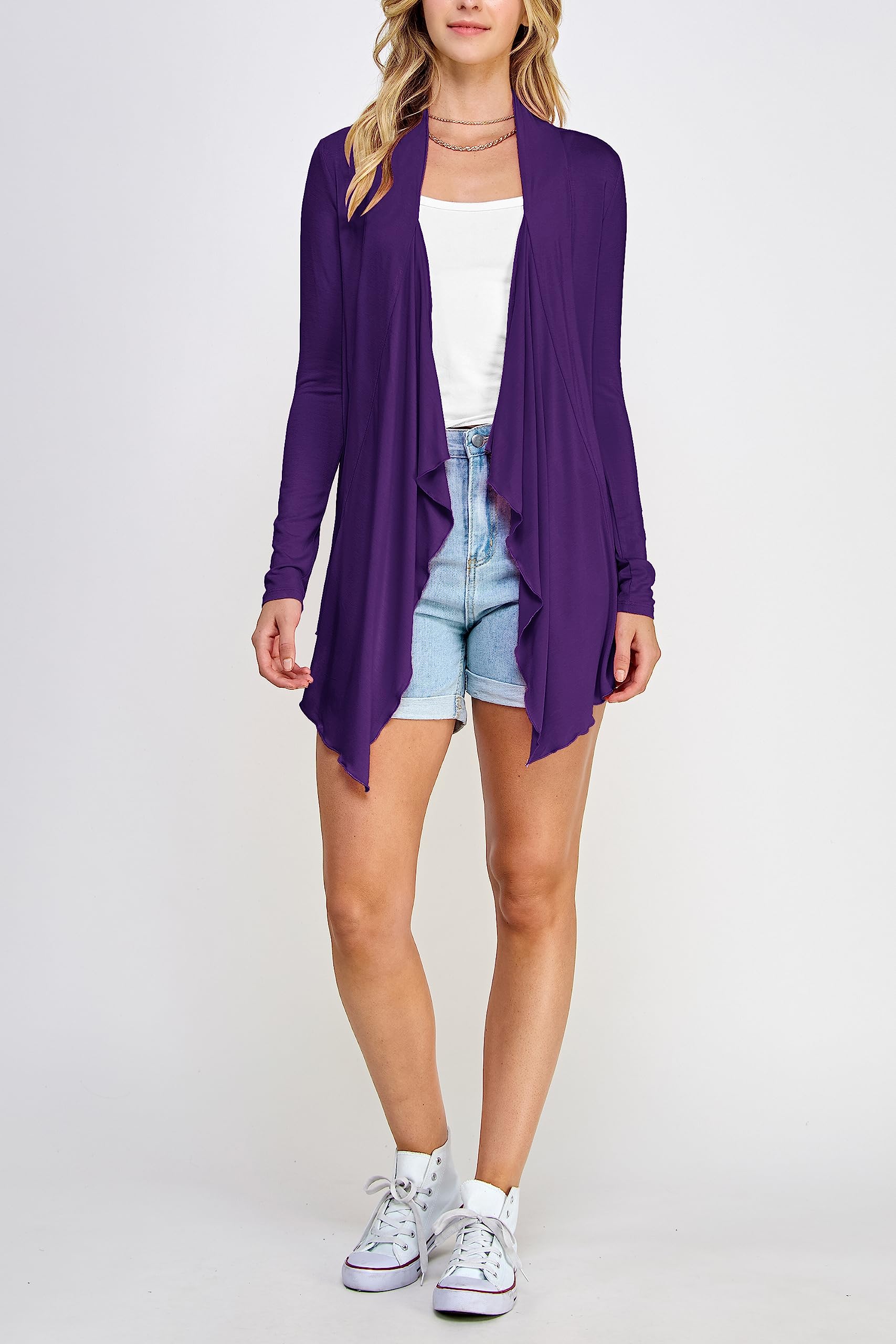 LL Women's Drape Front Open Cardigan Long Sleeve Irregular Hem S-5XL Plus Size XXXXL DARK_PURPLE